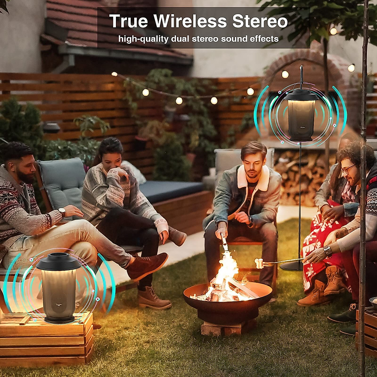 Onforu Outdoor Bluetooth Speaker with LED Lights, 2 Pack Wireless Loud Stereo Sound Lantern Speakers, True Wireless Stereo Pairing Patio Speaker for Christmas Party Garden, Bluetooth 5.0