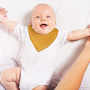 Jiuguva 10 Pieces Muslin Baby Drool Bibs Cotton Teething Bandana for Unisex Boys Girls, 10 Solid Colors Set for Drool Bibs (Bright Colors)