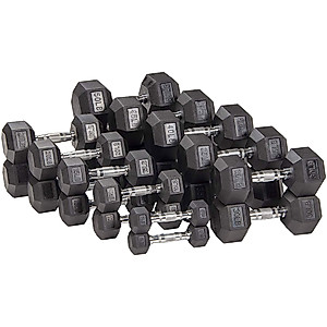 Fitvids Sporzon! Rubber Encased Hex Dumbbell, Single, Black