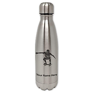 LaserGram Single Wall Stainless Steel Water Bottle, Skateboarding, Personalized Engraving Included