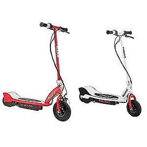 Razor 13111260 E100 Electric Scooter (Red) & E200 Electric Scooter for Kids Ages 13+ - 8 Pneumatic Tires, 200-Watt Motor, Up to 12 mph and 40 min of Ride Time, for Riders up to 154 lbs
