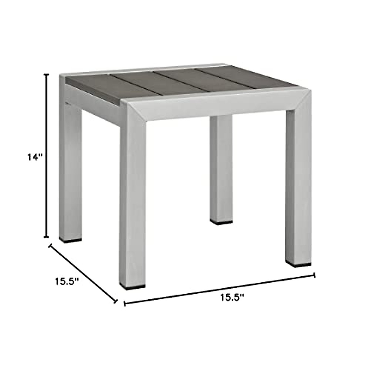 Modway Shore Aluminum Outdoor Patio Side Table in Silver Gray