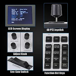 Yuanyang PTZ Joystick Controller RS232 RS422 IP PTZ Keyboard Controller for Video Conference Cameras Support VISCA ONVIF, PELCO Protocol