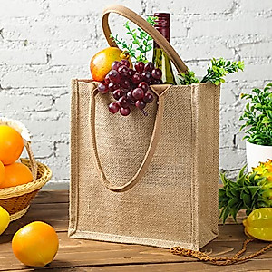 16 Pcs Burlap Tote Bags with Handles and Laminated Interior Reusable Blank Bridesmaid Gift Bags Grocery Beach Bag for Shopping Wedding Party Embroidery DIY Art Crafts, 11 x 9.4 x 4 Inches Khaki