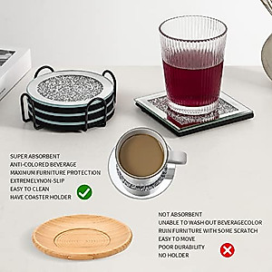 ToPToToo Mirrored Crystal Glass Coasters for Drink Crushed Diamond Decor Cup Coasters Set of 4,Square Personalized Coasters with Holder for Wooden Coffee Table (4 X 4 Inch)