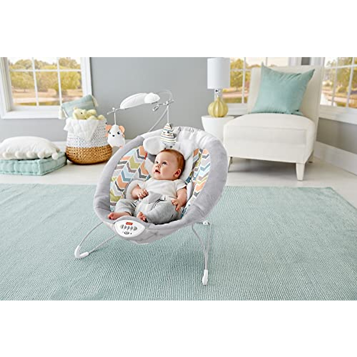 Fisher-Price Sweet Snugapuppy Deluxe Bouncer, portable bouncing baby seat with overhead mobile, music, and calming vibrations [Amazon Exclusive]