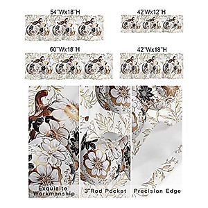Window Curtain Valances for Kitchen Windows,Fall Flower Texture Ceramic Pumpkin Rod Pocket Short Window Valance Gold Line Leaves on White Treatment Valance for Living Room/Bathroom/Bedroom,42x18in