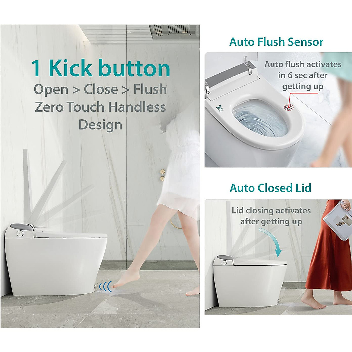 Dyconn Faucet Smart Bidet Toilet W/Auto Sensor Lid Open/Close Foot Kick Auto Flushing 1.06GPF