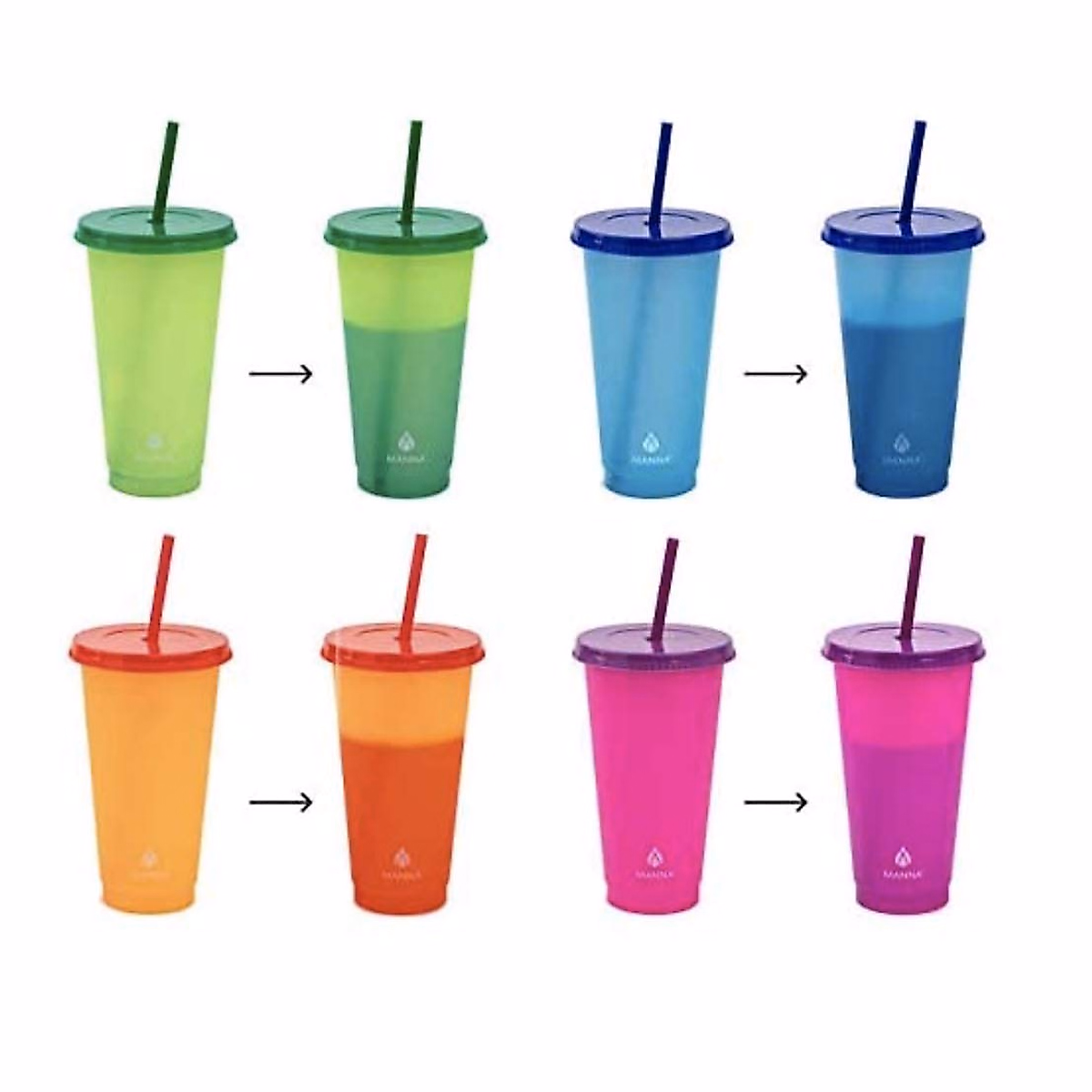Manna 24oz Color Changing Reusable Cup Set - 12-Piece - Lime, Orange, Blue Sky, Pink