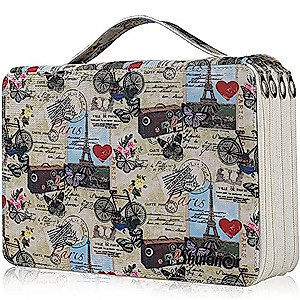 Shulaner 200 Slots Colored Pencil Case with Zipper Closure Large Capacity Butterflies and Bicycles Pattern Pencils Bag 840D Nylon Waterproof Fabric Pen Organizer Storage Holder for Student or Artist