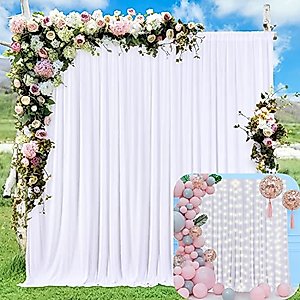 10ft x 7ft White Backdrop Curtain for Parties Wedding White Wrinkle Free Backdrop Drapes Panels for Baby Shower Gender Reveal Birthday Photo Photography Polyester Fabric Background Decoration