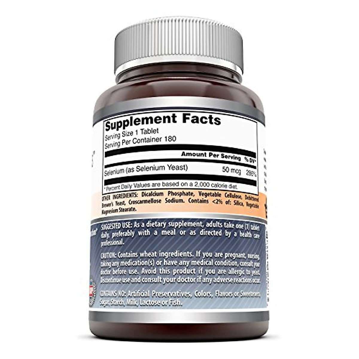 Amazing Formulas Selenium * 50mcg Natural Selenium Yeast * 180 Tablets (Non-GMO) Per Bottle  * Promotes Cell Health, Immune Function, Cardiovascular Health and Healthy Thyroid Function and