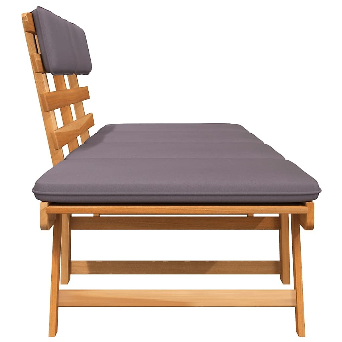 vidaXL 2-in-1 Convertible Outdoor Bench, Patio Daybed, Garden Day Bed, Weather-Resistant Solid Acacia Wood, 26.8" x 74.8" x 29.1" Brown Frame & Dark Gray Cushion