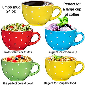 Bruntmor | Large Coffee Mug - 24 Oz Polka Dots Mug - Ceramic Soup Mug - Large Cereal Cups with Handles - Suitable As Tea, Cocoa & Coffee Mugs - Easy-to-clean - Comfortable Handle