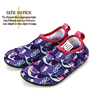 HIITAVE Girls Swim Water Shoes Non-Slip Quick Dry Barefoot Beach Aqua Pool Socks for Boys Kids Toddler Fushia Pupple/Mermaid 3.5-4 M US Big Kid