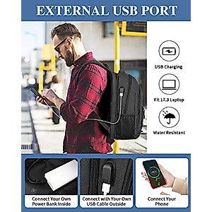 Anti Theft Travel Backpack for Men, 17 Inch Laptop Backpack with USB Charging Port & Lock, Large TSA Water Resistant Lockable Lightweight Casual Daypack College Business Work Computer Bag, Black