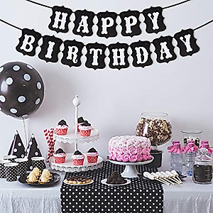LINGTEER Happy Birthday Black and White Bunting Banner Decorations Birthday Party Photo Prop Decorations Sign.
