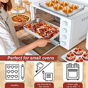 Toaster Oven Bakeware Set, E-far 6-Piece Stainless Steel Small Baking Pan Set, Include Cake Brownie Pan/Cookie Sheet with Rack/Muffin Tin/Pizza Pan, Non-Toxic & Healthy, Easy Clean & Dishwasher Safe