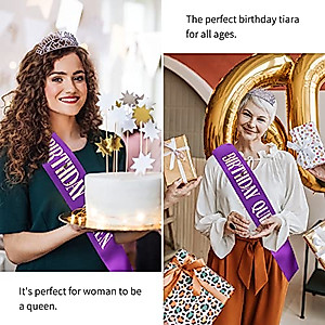 CIEHER Purple Birthday Sash & Queen Crown Kit, Purple Birthday Decorations, Purple Crown, Purple Tiara, Birthday Crowns for Women Girls, Purple Birthday Crown, Birthday Sash and Tiara for Women, Purple Birthday Gifts for Women, Purple Happy Birthday,Birth