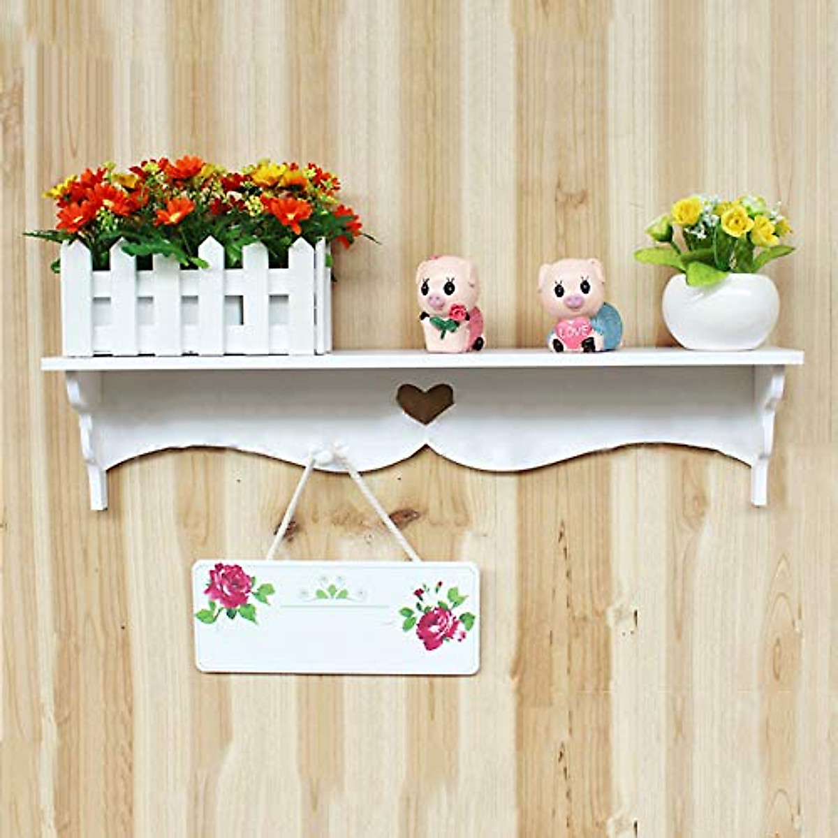 AUNMAS Wall Hook Rack White Carved Wall Hanging Hollow Shelf Coat Rack Hook for Home Decoration