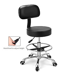 Kaleurrier Rolling Swivel Adjustable Heavy Duty Drafting Stool Chair for Salon,Medical,Office and Home uses,with Wheels and Back (Black with Footrest)