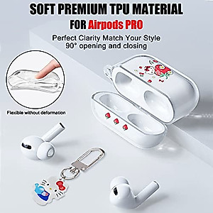 Cute Strawberry Cat Airpods case for AirPods Pro Cartoon Air Pod Pro Cover Clear with Funny Kawaii Anime Keychain for Women Girls Kids Protective Soft Silicone Cover for AirPod Pro (2019)