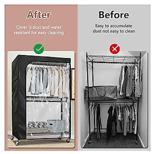 Rileytee Clothes Rack Cover,600D Heavy Duty Waterproof Clothing Racks Cover,Garment Rack Cover for Rolling Wardrobe Storage Rack with Zipper(Clear Front,45"W X 17.7"DX 80.3"H,Cover Only)