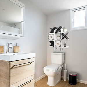 GENMOUS Handmade Tic Tac Toe Toilet Paper Holder For Black and White Bathroom Decor, Funny Wall Mounted Free Standing Toilet Tissue Paper Storage For Kids Guest Restroom Farmhouse Bathroom Decor White