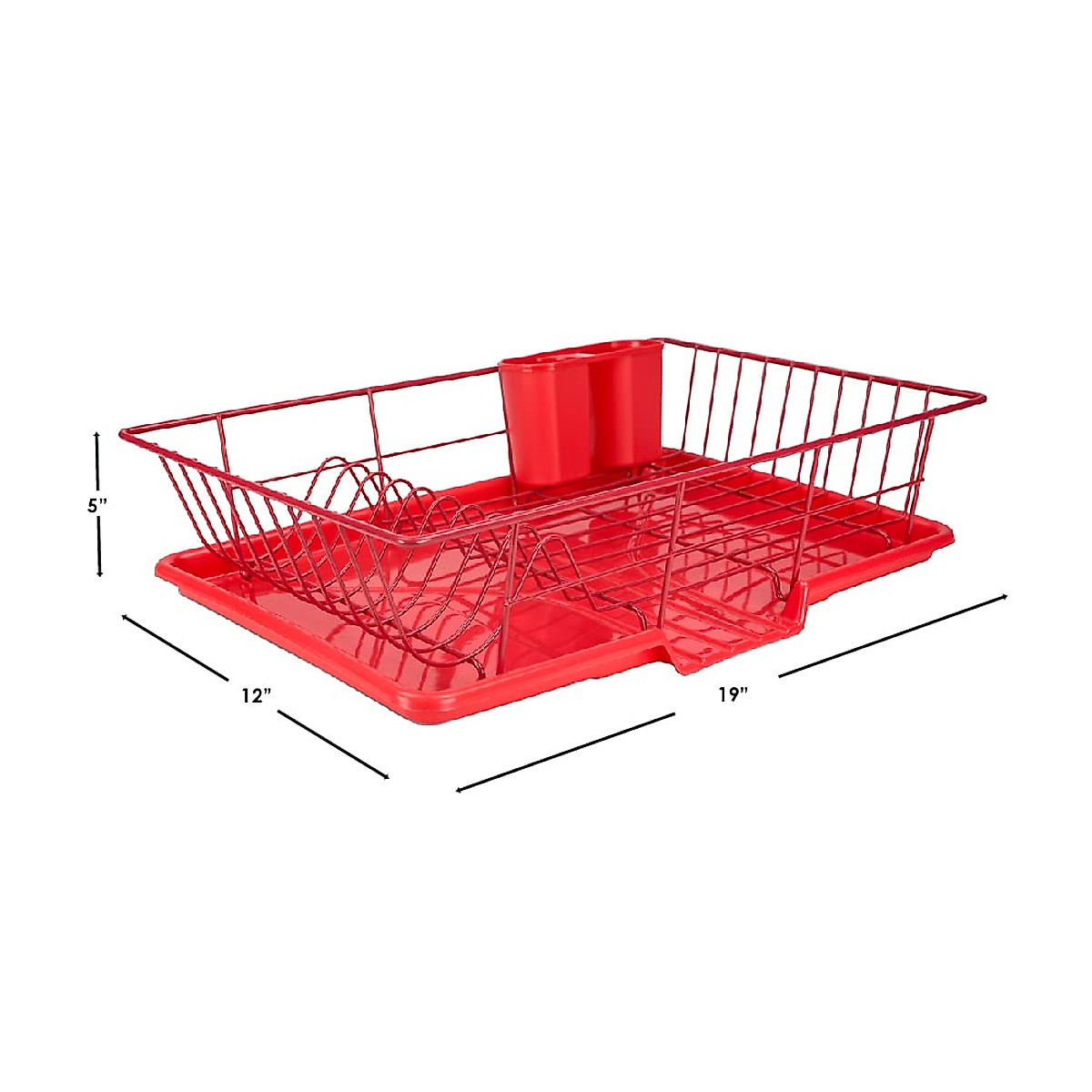 Dish Drying Rack (Red) | By Home Basics | Dish Drainers For Kitchen Counter | With Sloping Tray and Utensil Holder | Big Dish Drying Rack