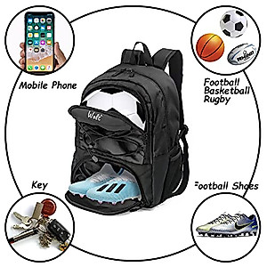 WOLT | Youth Soccer Bag - Soccer Backpack & Bags for Basketball, Volleyball & Football Sports, Includes Separate Cleat Shoe and Ball Compartment, fit to Youth & Adult (Black)