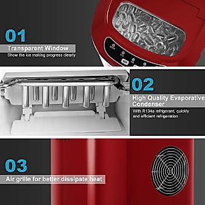 MAT Expert Portable Countertop Ice Maker, 26LBS/24H Mini Ice Cube Machine w/6 Min Processing 9 Cubes, Control Panel, 2.2L Water Tank & 1.5lbs Ice Storage, Ice Scoop for Party Mixed Drinks (Red)