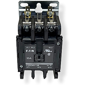 Eaton E1C25DNY138 Electrical Non-Reversing Definite Purpose Control Contactor, Coil Voltage 110/120V 50/60Hz, Dual QC Coil Term, 3-Pole, 30A Inductive, 40A Resistive