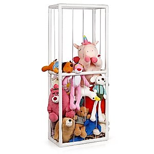 Lzttyee Stuffed Animal Storage Holder Stuffed Animal Zoo Storage Ideas Plush Storage with Bottom Net Stuffed Animal Zoo Storage Cage for Nursery Playroom Bedroom Toy Organizer (White Large)