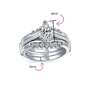 2.5CT Solitaire Marquise AAA CZ Band Inset Guard Enhancers Engagement Wedding Ring Set For Women .925 Sterling Silver