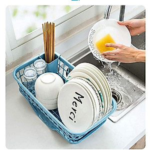 Plate Rack Draining Dish Rack Household Dish Storage Rack With Chopsticks Cage Household Detachable Dish Drain Rack Kitchen Pan Plate Holder (Color : Blue)