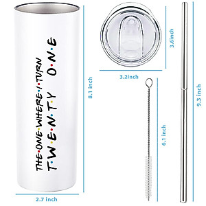 21st Birthday Gifts For Her 21st Birthday Decorations For Her 20 OZ White Skinny Wine Tumbler Turn 21 Travel Cup With Lid Straw Happy 21 Year Old Bday Presents For 2003 Born Women Girls Female