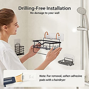 AMADA HOMEFURNISHING Stainless Steel Shower Organizer with Strong Adhesive + Floating Shelves Wall Mounted Set of 3