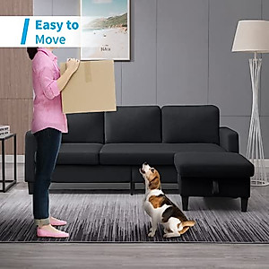 Mjkone Convertible Sectional Sofa Couch with Storage Ottoman, 76" W L-Shaped Couch for Living Room, 3-Seat Sofas with Reversible Chaise, Sectional Couches for Living Room/Office/Bedroom (Dark Grey)