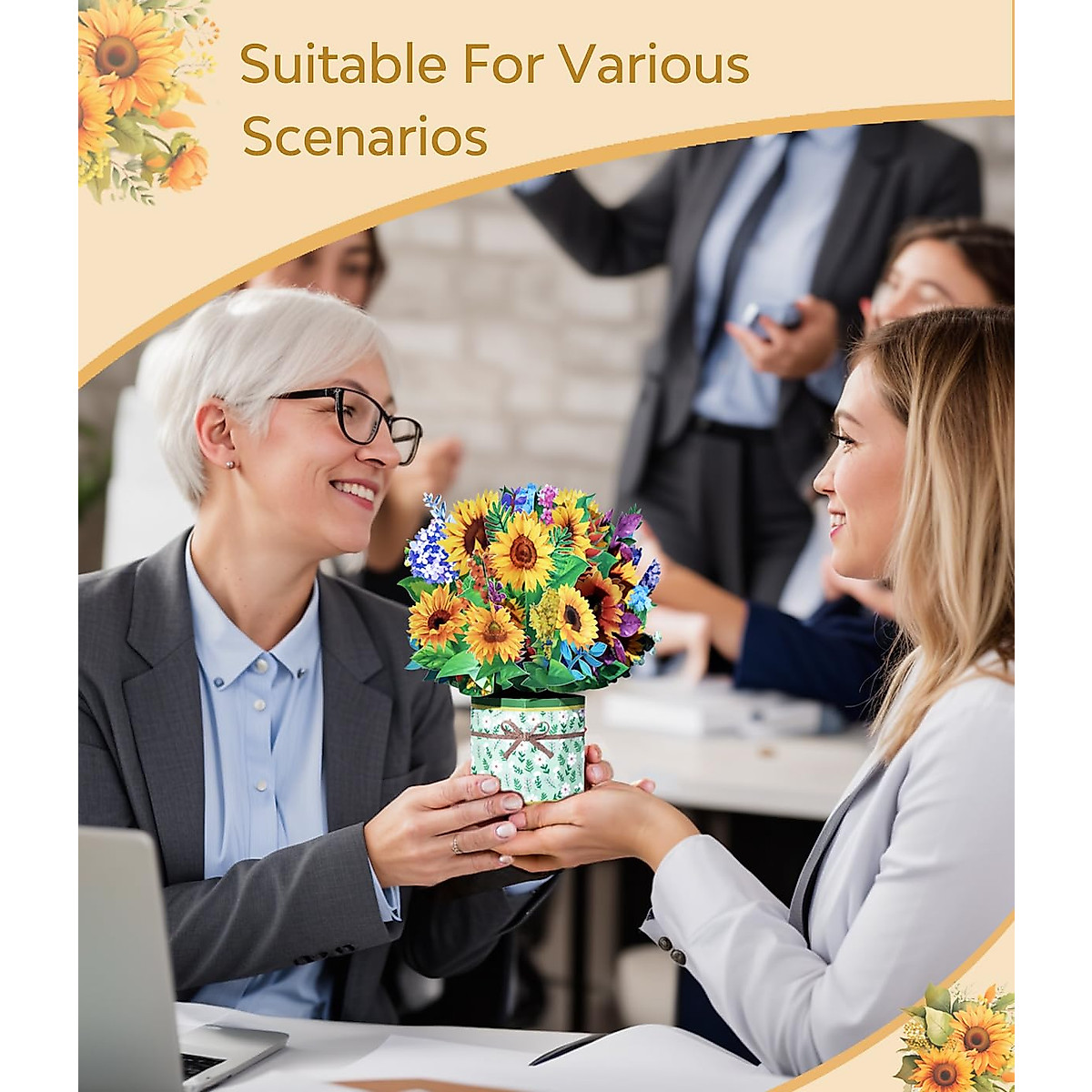 Sunflower 3D Pop-Up Card, Floral Greeting Card for Mother's Day, Summer Birthdays, Friendship Day, Graduation, Sunflower Bouquet Card for Mom, Grandma, Wife, or Friend, with Envelope and Note Card