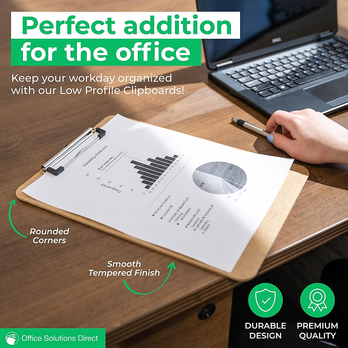 Clipboards (Set of 5) by Office Solutions Direct! ECO Friendly Hardboard Clipboard, Low Profile Clip Standard A4 Letter Size