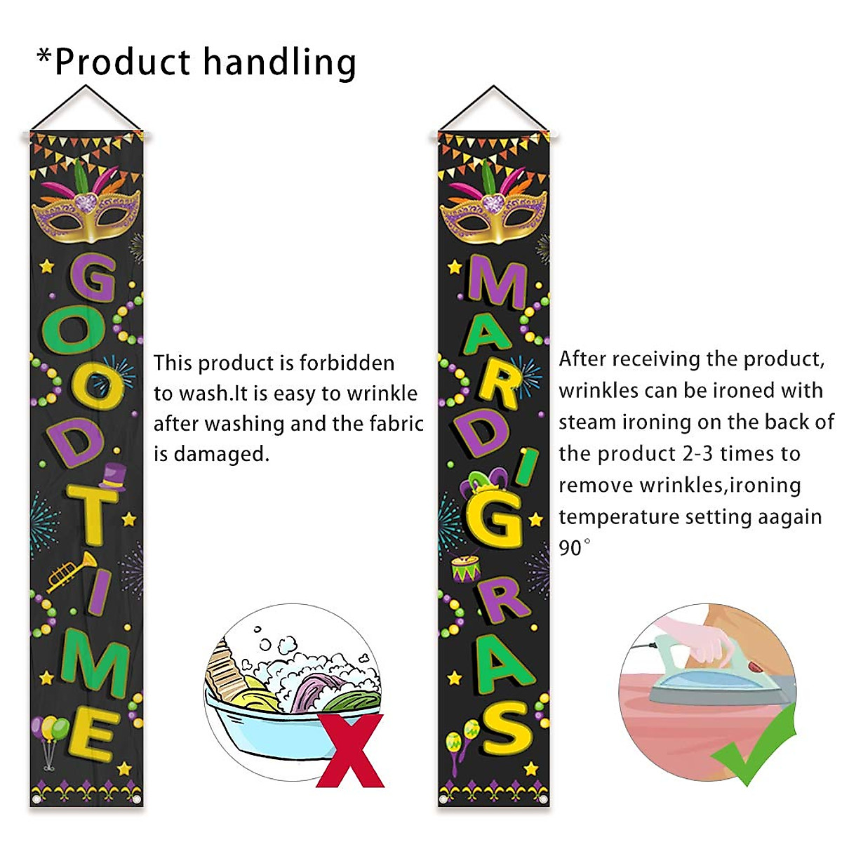 Mardi Gras Porch Sign, Mardi Gras and Good Time Roll Welcome Sign Hanging Banner for Indoor Outdoor Masquerade Party Supplies