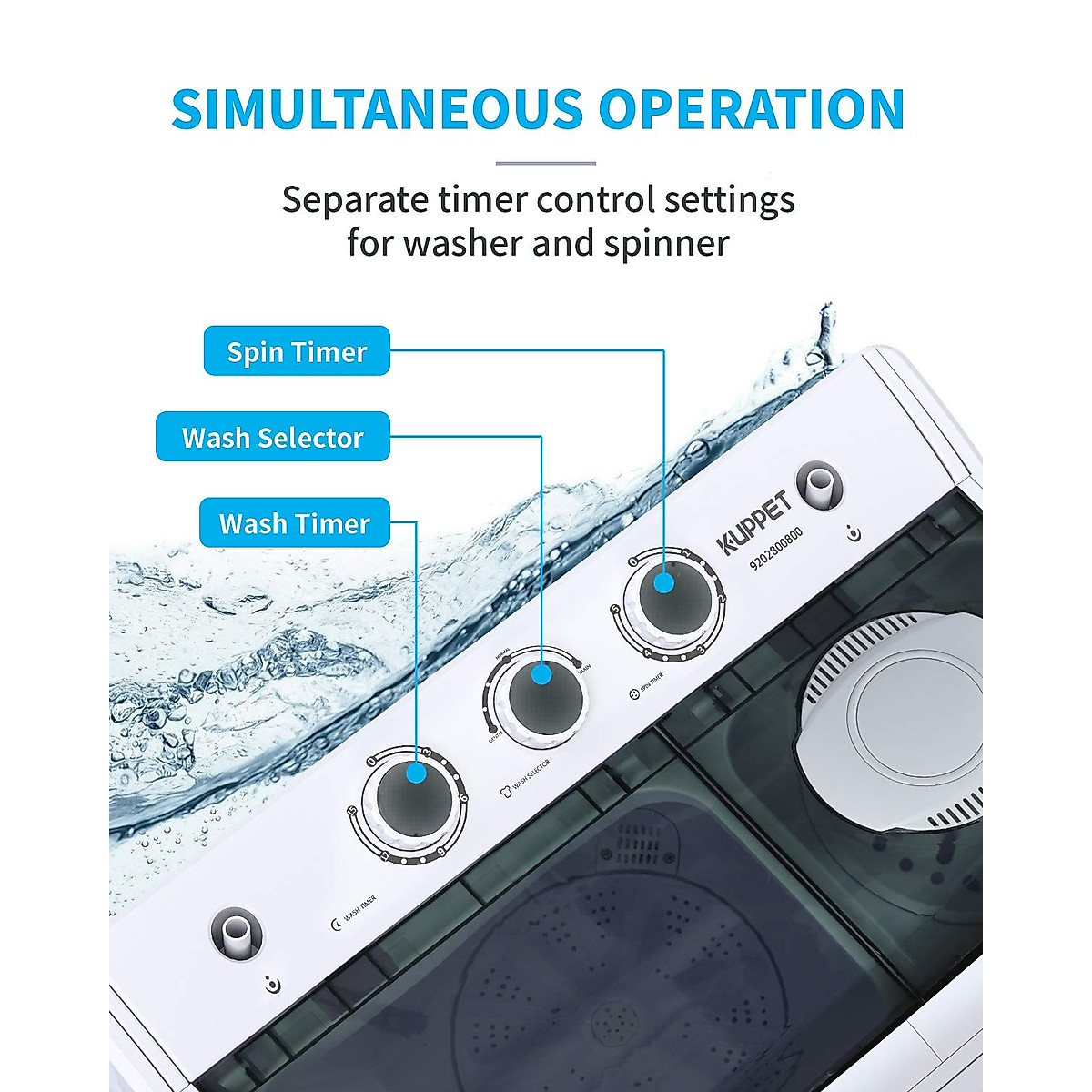 KUPPET Compact Twin Tub Portable Mini Washing Machine 21lbs Capacity, Washer(14.4lbs)&Spiner(6.6lbs)/Built-in Drain Pump/Semi-Automatic, White&Gray