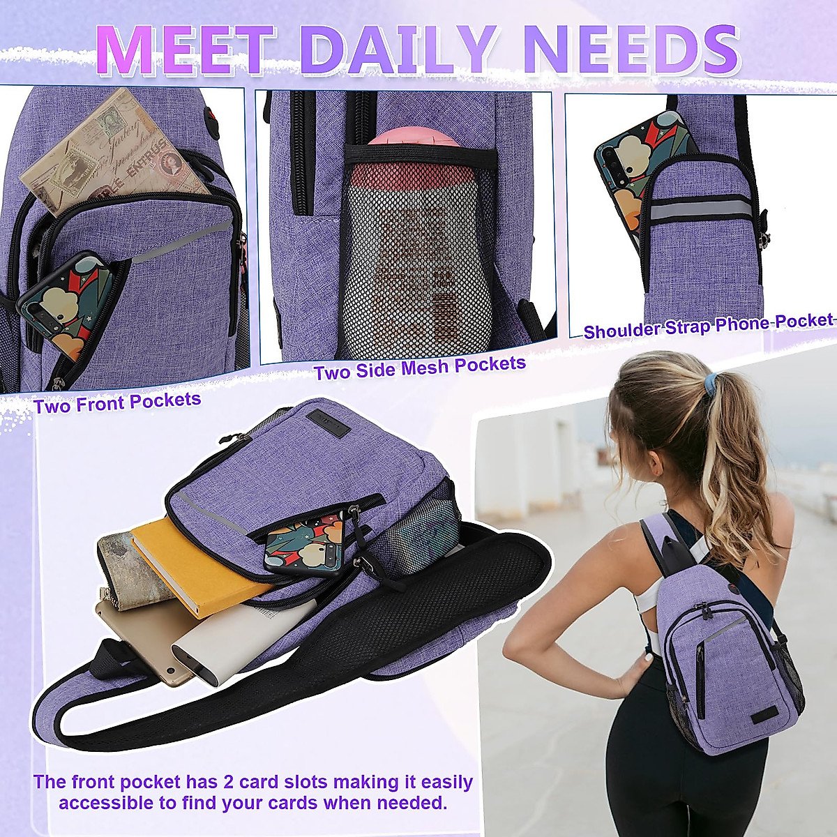 VX VONXURY Sling Backpack Women, Multipurpose Crossbody Bags for Women Trendy Lightweight Chest Bag for Travel Hiking Cycling