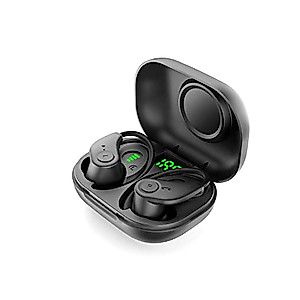 Bluedio S6 Sport Earhooks Earphones Wireless Earbuds Bluetooth Headphones 42hrs Play with LED Display Charging Case Built-in Mic Headset for Sports Running Workout Black