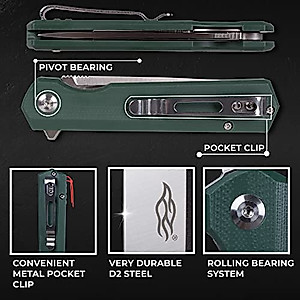 Firebird GANZO FH11 Top Pocket Folding Knife D2 Steel Blade Anti-slip G10 Handle with Clip Hunting Gear Fishing Camping Outdoor Folder EDC Pocket Knife (Green)