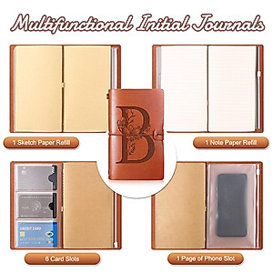 Booson Initial Leather Travel Journal Monogrammed Notebook Appreciation Gifts Refillable Personalized Diary Writing Notepad for Women Graduation Birthday Christmas (B)