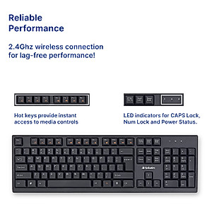 Verbatim Slimline Wireless Keyboard 2.4GHz USB Plug-and-Play Numeric Keypad Adjustable Tilt Legs Wireless Full-Size Computer Keyboard Compatible with PC, Laptop -Frustration Free Packaging Black 70738