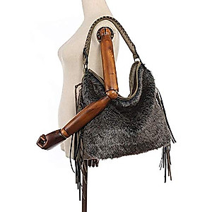 SHOMICO Fur Hobo Bag Fringe Purse for Women Boho shoulder Big (Large Fur Brown)