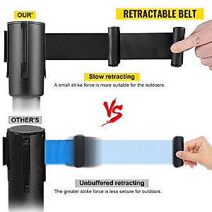 VEVOR Crowd Control Stanchion, Set of 8 Pieces Stanchion Set, Stanchion Set with 6.6 ft/2 m Black Retractable Belt, Black Crowd Control Barrier w/Concrete and Metal Base - Easy Connect Assembly