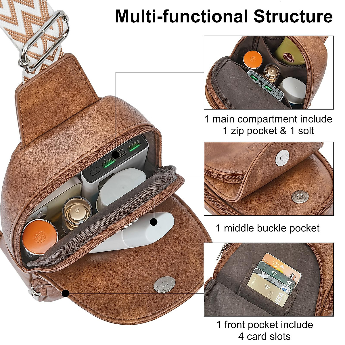 CLUCI Crossbody Bags for Women - Small Sling Bags, Leather Backpack for Travel, Cycling - Brown